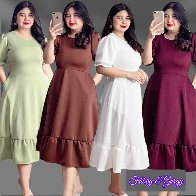 New! Puff Sleeves Ruffled Dress with Belt and Side Pockets | Shopee ...