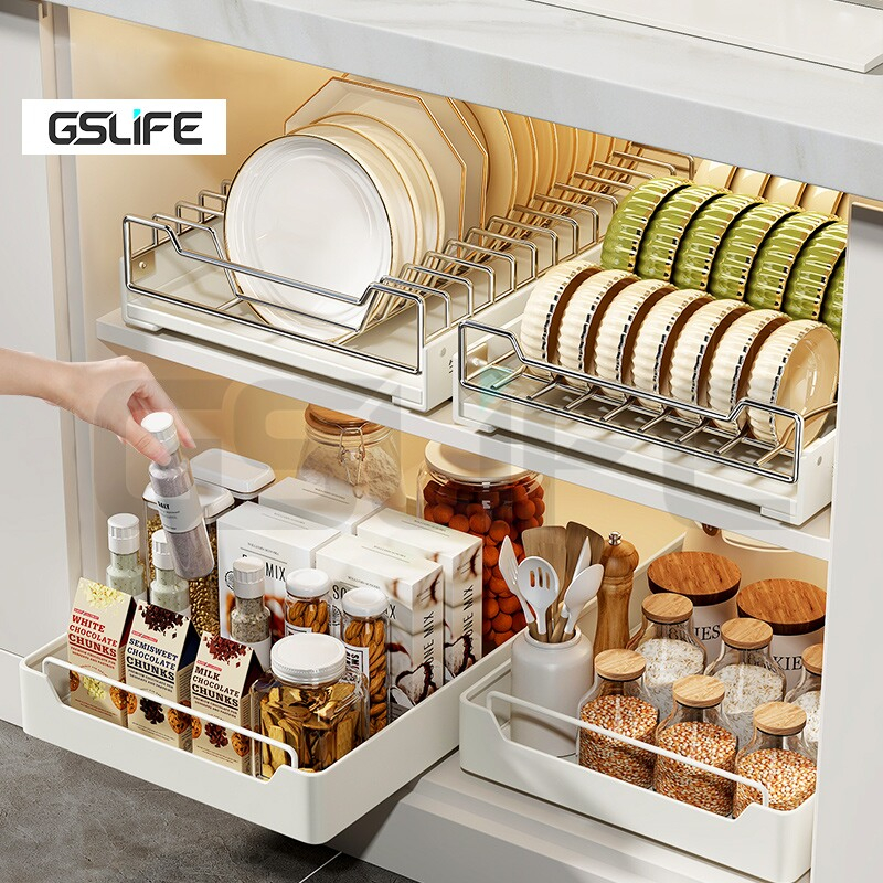 GSlife Pull-out Basket for Kitchen Cabinet Dish Rack Organizer Pullout ...