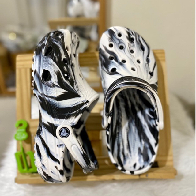 Original crocs Classic Marbled Clog Black/White | Shopee Philippines