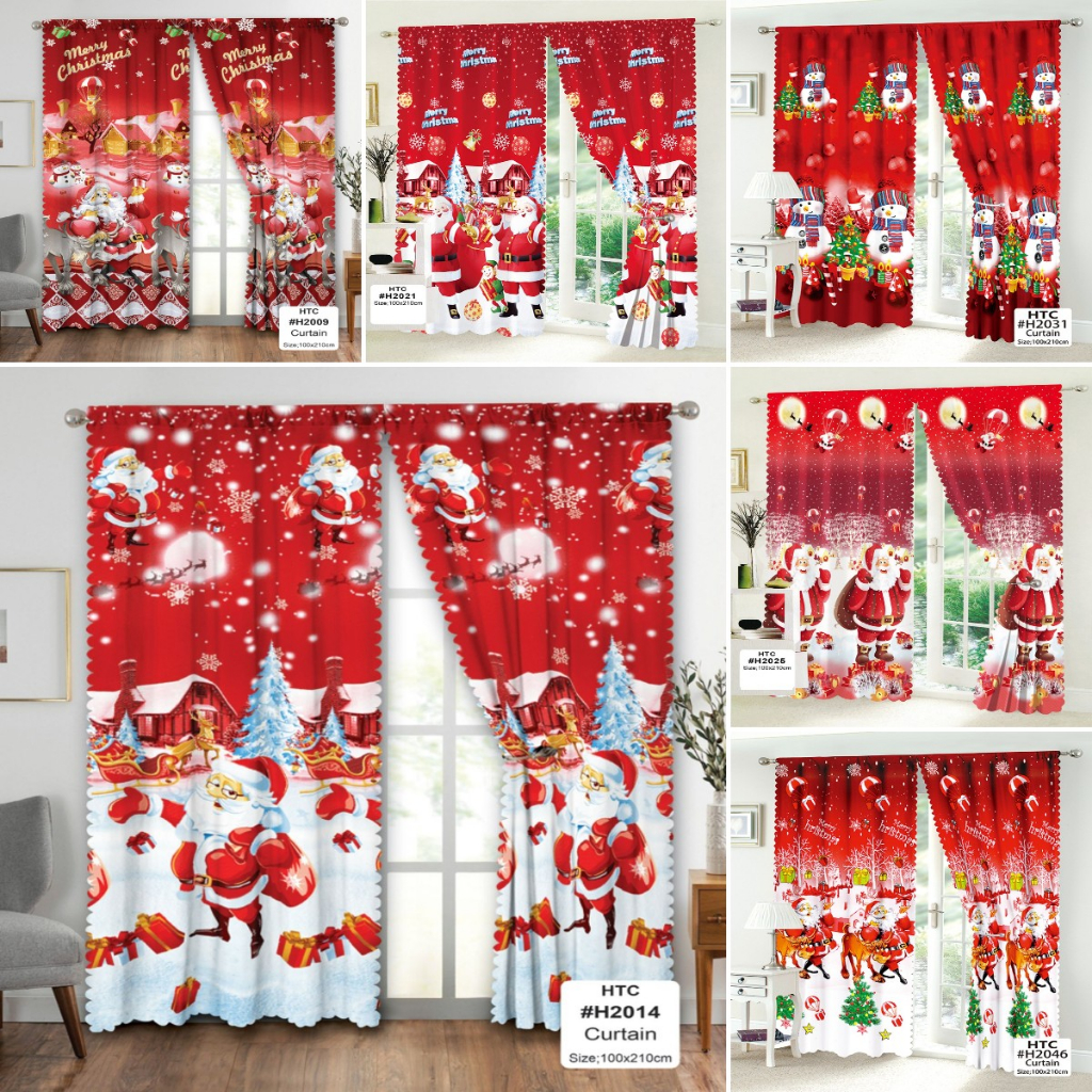 Christmas Curtain Party Decoration Red Curtains on Sales Window Door ...