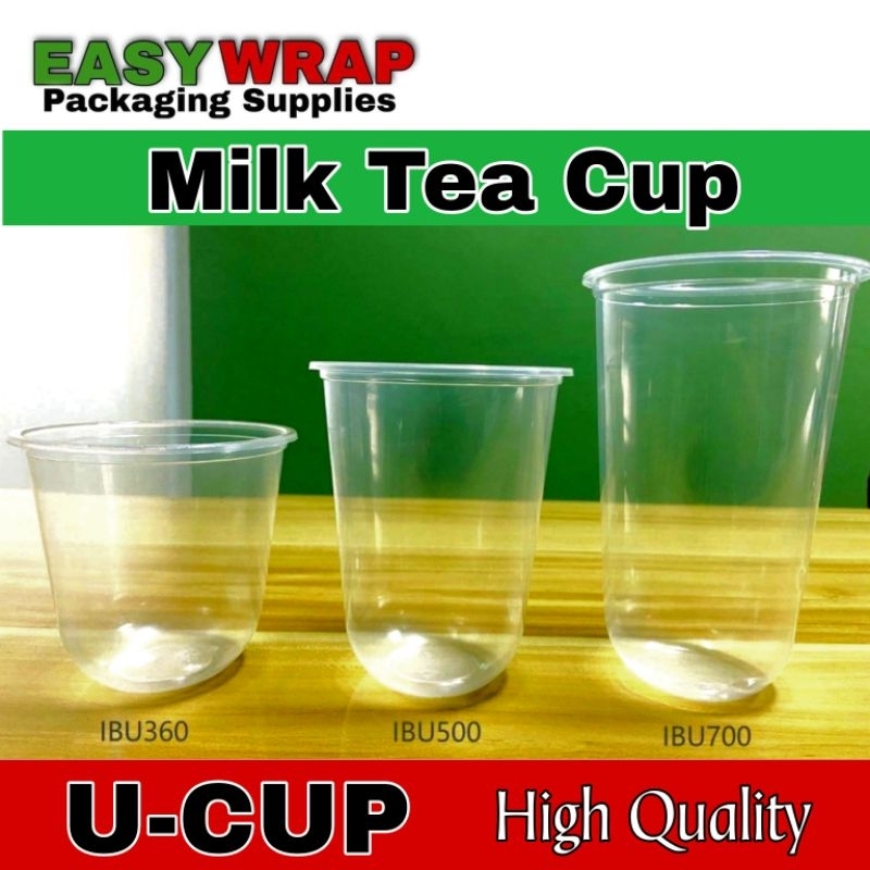 U-CUP Plastic PP Milk Tea Cups 12oz / 16oz / 22oz -50pcs ( Flat Lid ...