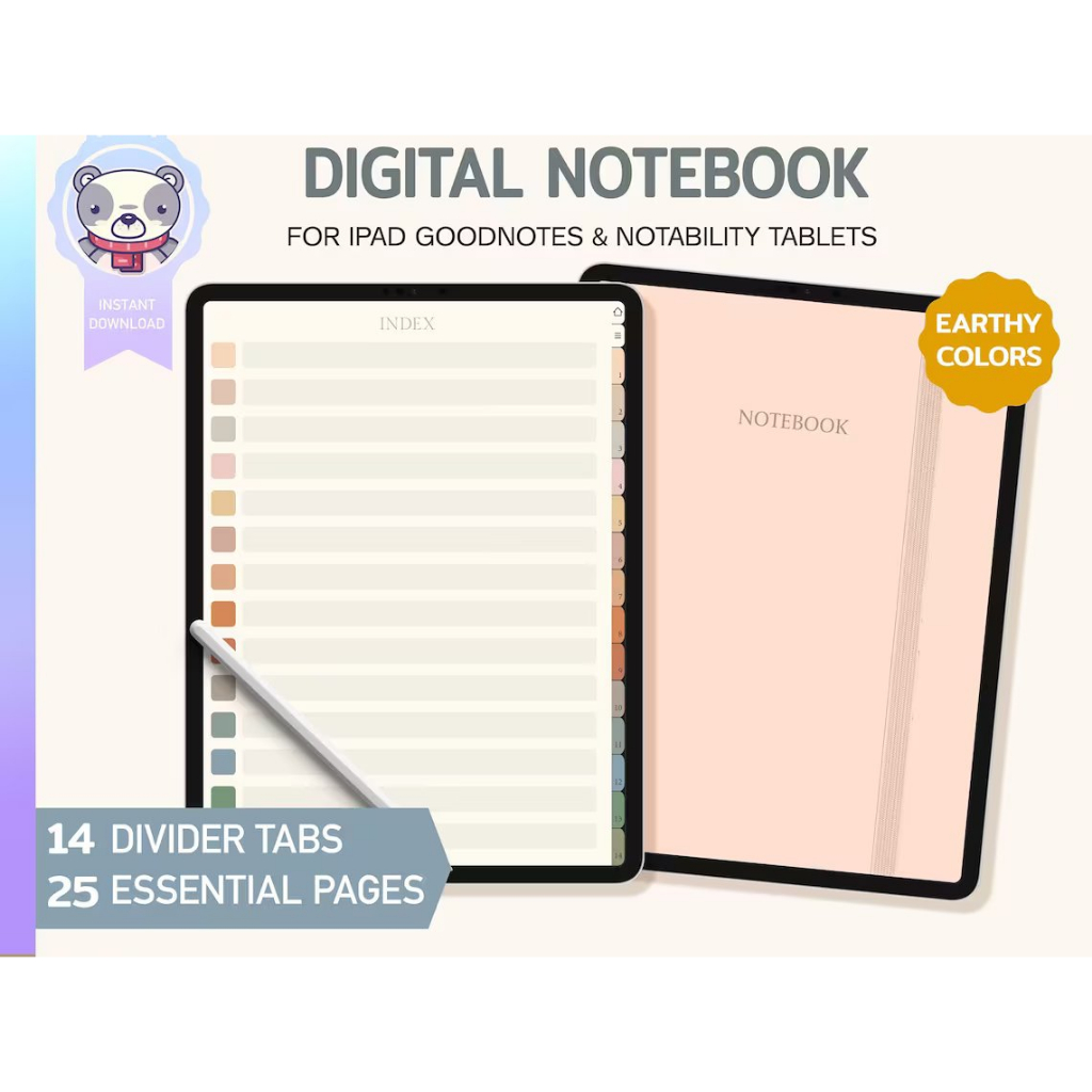 Digital 14 Hyperlinked tabs Notebook 25 essential Note Templates for ...