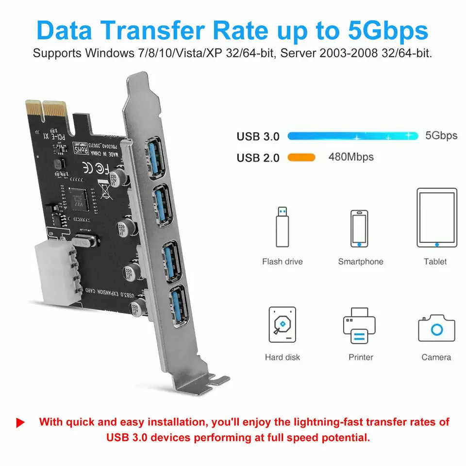 ALLAN 4-port PCI-E to USB 3.0 HUB PCI Express expansion card adapter ...