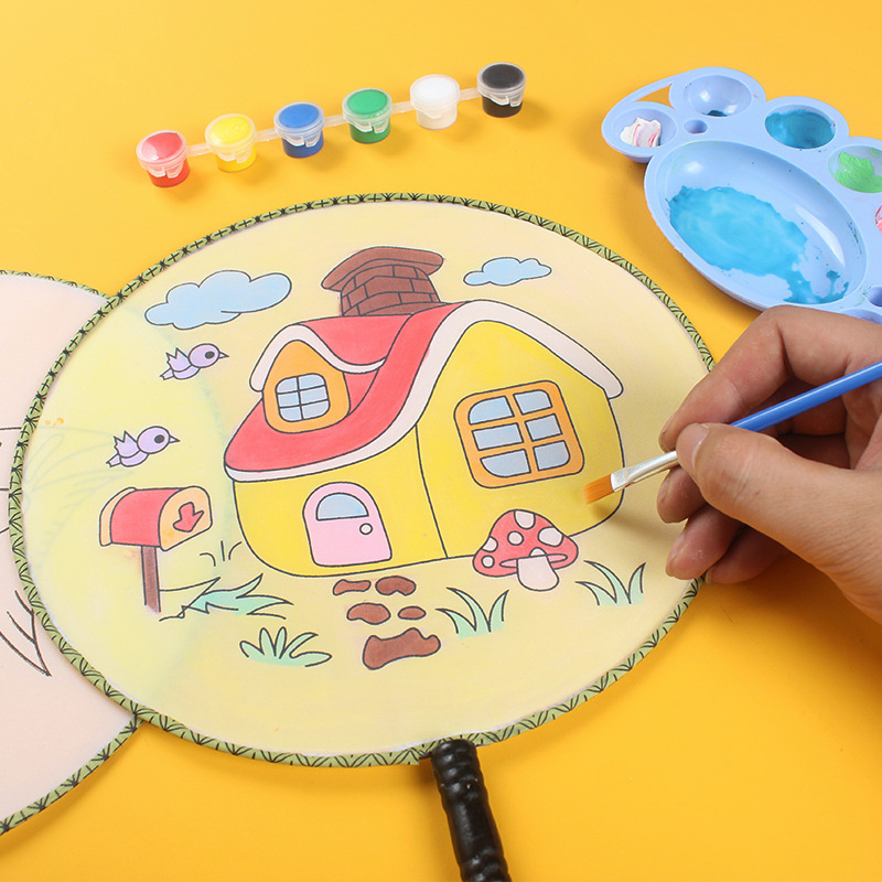 Painting DIY Fan Children DIY Painted Fill Fan Cartoon Color Paint Fan ...