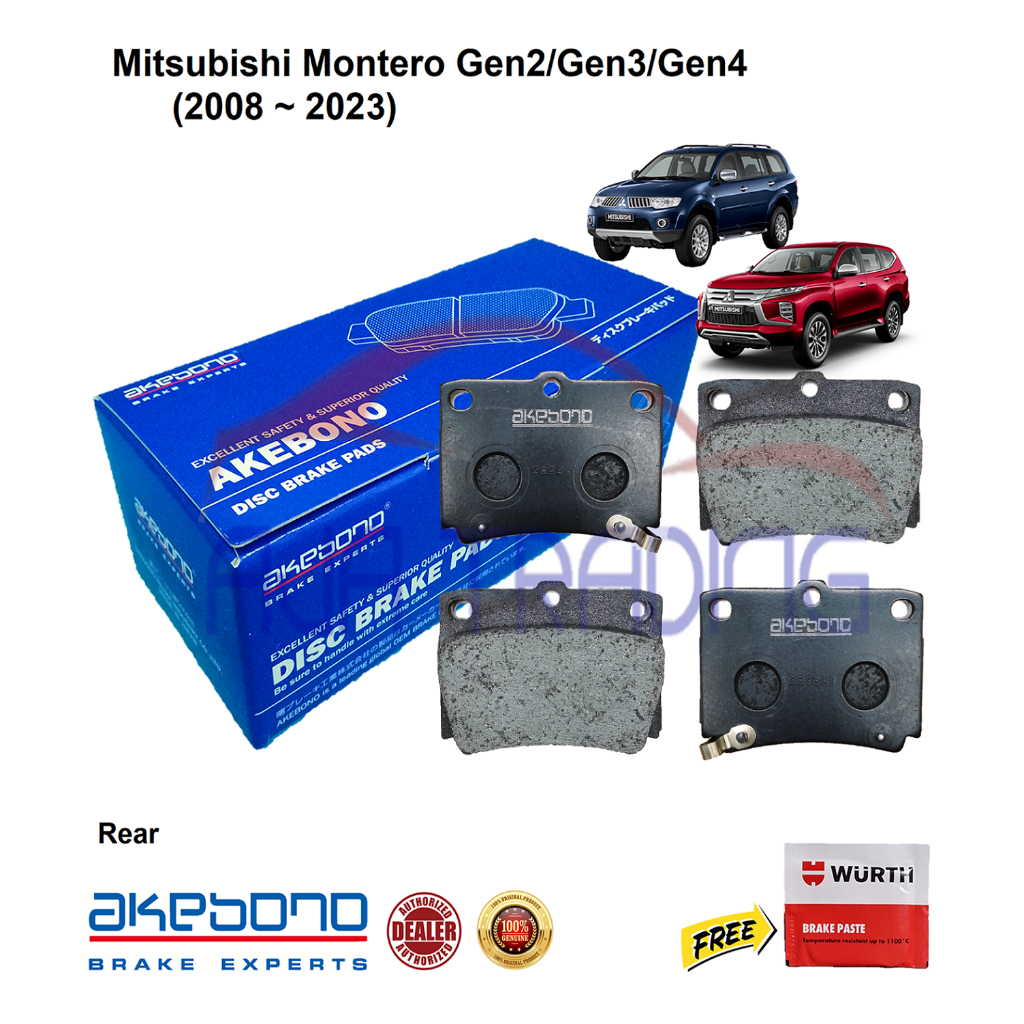 Genuine Akebono Rear Brake Pads for Mitsubishi Montero Gen2/Gen3/Gen4 ...