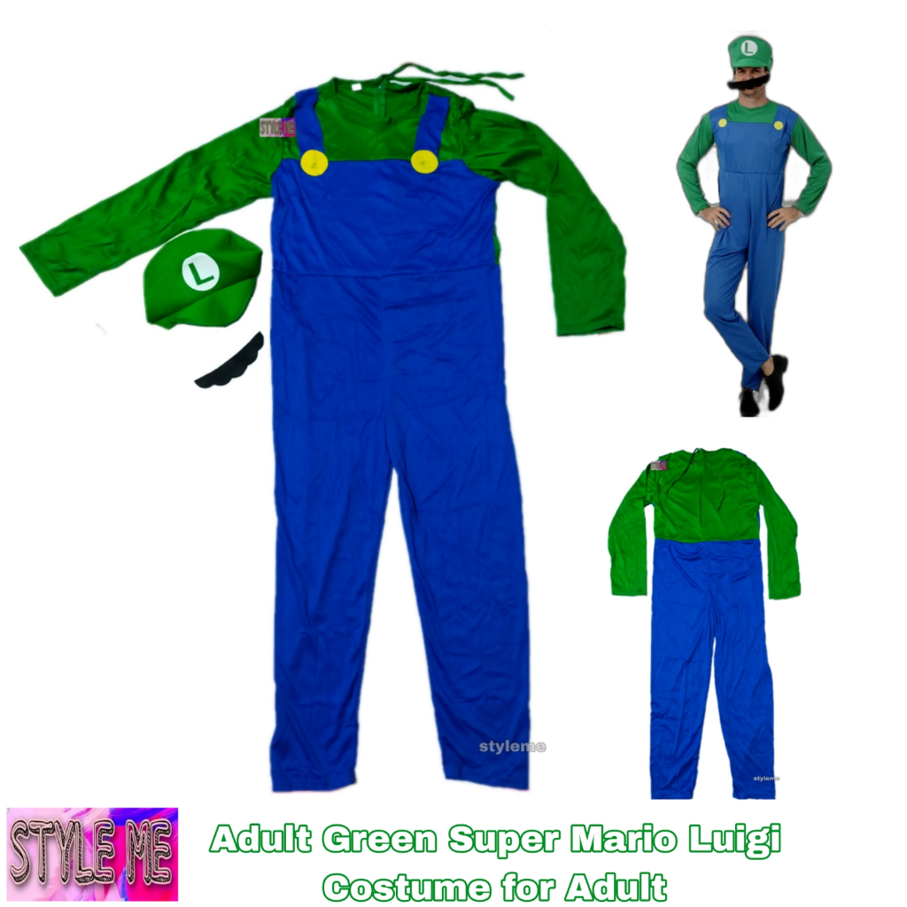 SUPER MARIOO LUIGI GREEN CHARACTER COMPLETE SET COSTUME FOR ADULT ...