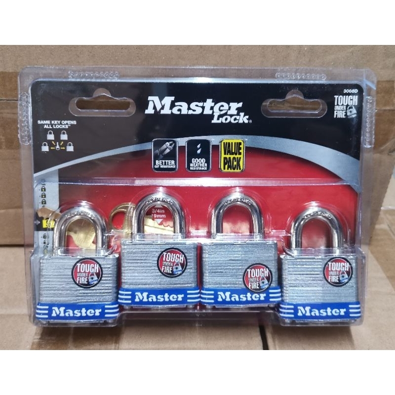 Master Lock 4Pcs/Set Laminated Padlock 3008D (Keyed alike) | Shopee Philippines