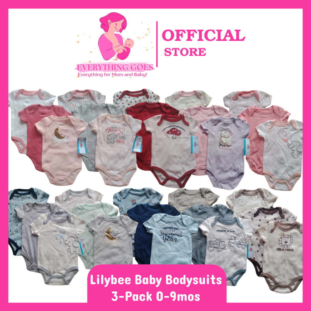 Lilybee Cotton Baby Bodysuits, 3-Pack Boy and Girl 0-9mos | Shopee Philippines