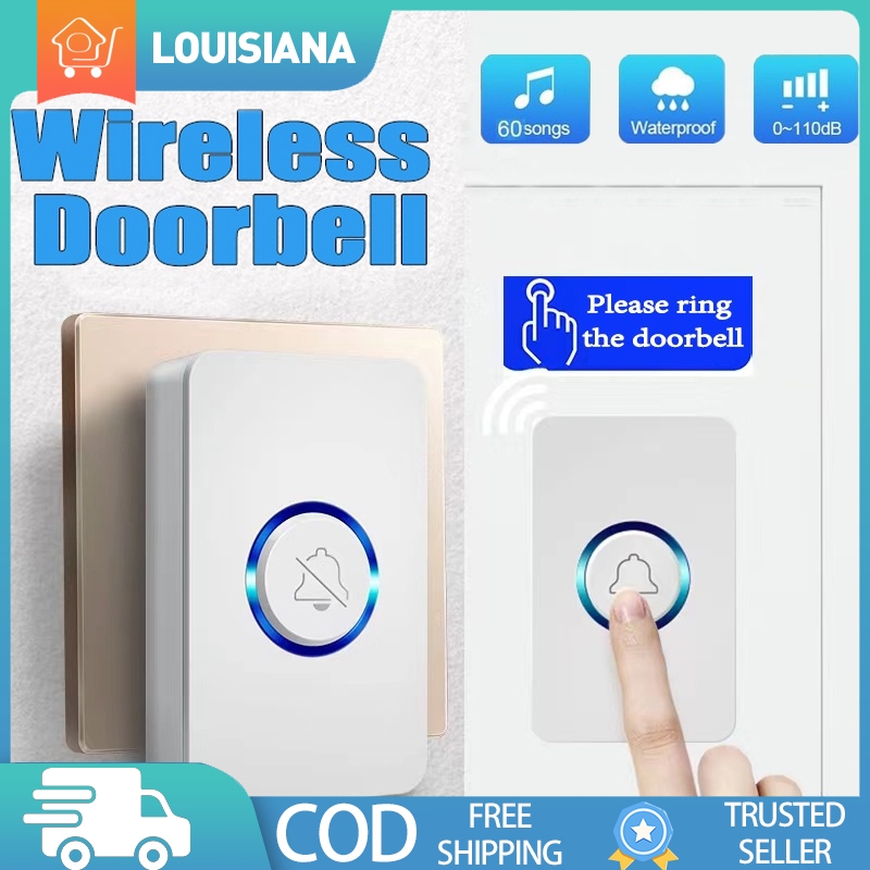 Wireless Doorbell Smart 150 Meters Long Distance Led60 Songs 4 Level Volumes Door Chimes ...