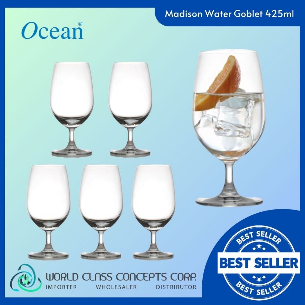 Ocean Glassware Madison Water Goblet Drinking Glass 15 Oz. 425mL (Set ...
