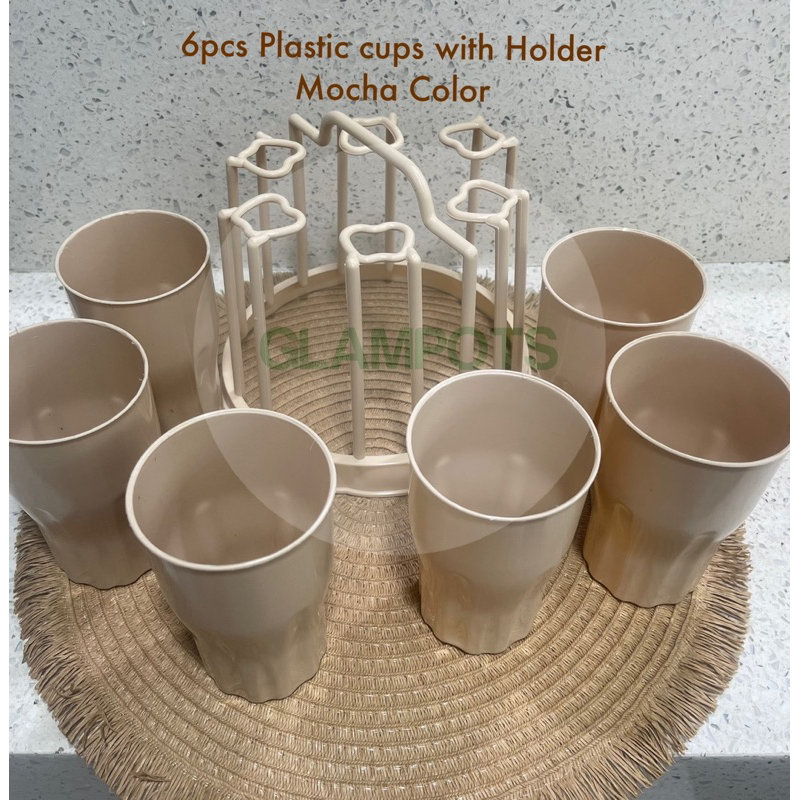 6pcs PLASTIC CUPS WITH HOLDER/ MOCHA COLOR | Shopee Philippines
