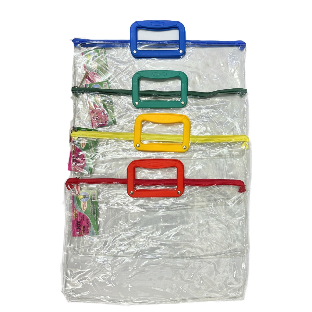 JOY Plastic Zipper Colored Envelope with handle Clear Random Colors ...