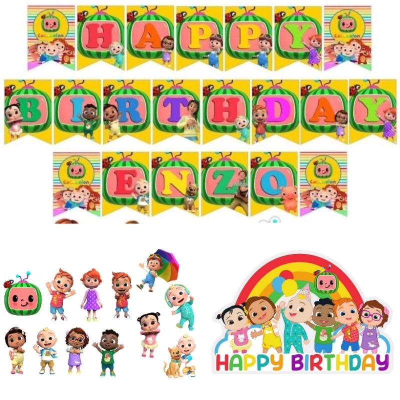 Coco Melon Theme Birthday Party Banner Cupcake Cake Topper Decoration ...