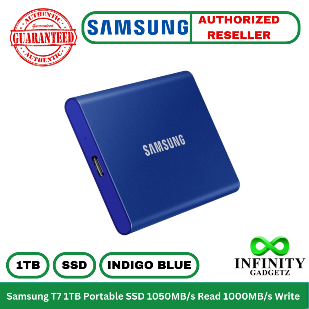 Samsung T7 1TB Portable SSD 1050MB/s Read 1000MB/s Write Indigo Blue ...