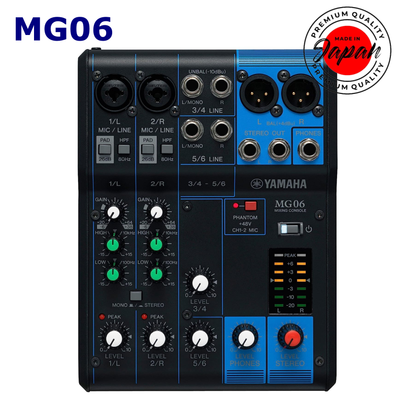 YAMAHA 6-channel mixing console MG06 Up to 2 Mic / 6 Line inputs ...