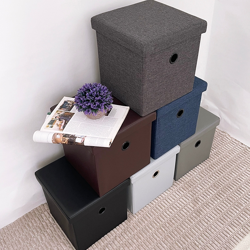 FOLDABLE STORAGE STOOL 38*38*38 sponge/poly linen/PVC/MDF/non-woven ...