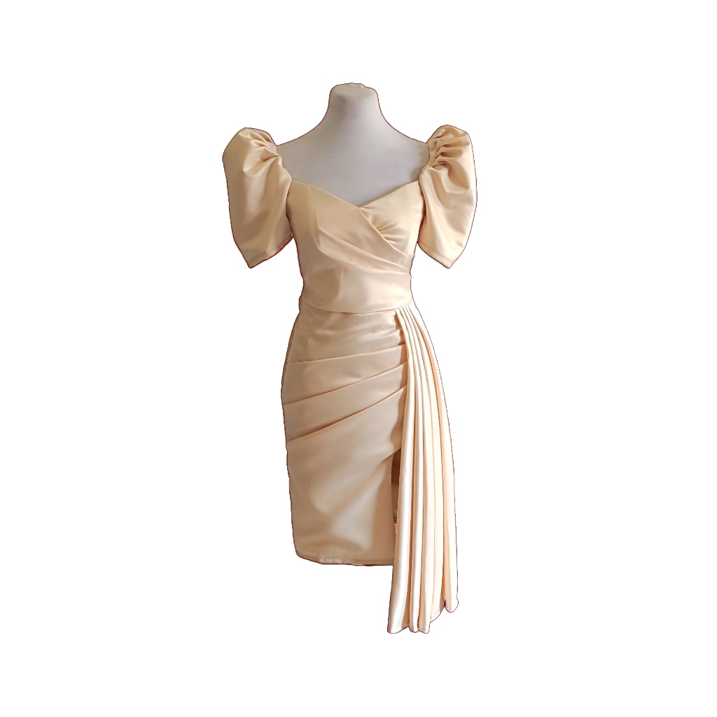 Modern Filipiniana Pencil Midi dress pencil Beige | Shopee Philippines