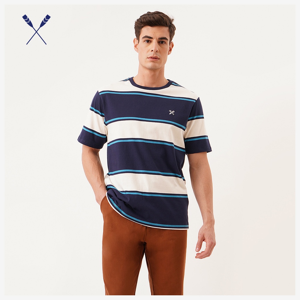 Regatta Round Neck T-Shirt In Stripes For Men (Navy Blue/Beige ...