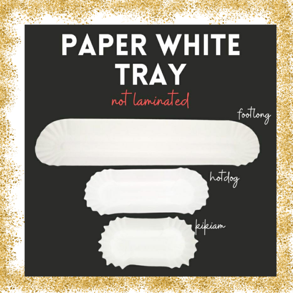 White Hotdog Kikiam Takoyaki Footlong Paper Plate Tray for Fries 40pcs ...