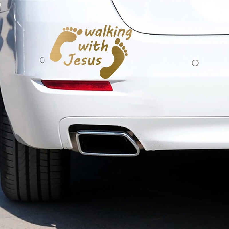 WALKING WITH JESUS Sticker Christian God Footprints Vinyl Decal For Car ...