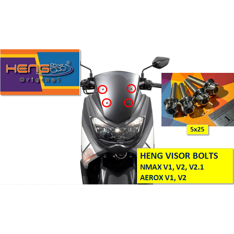 HENG CNC Type visor bolts for NMAX V1 V2 V2.1 AEROX V1 V2 (sold as set ...