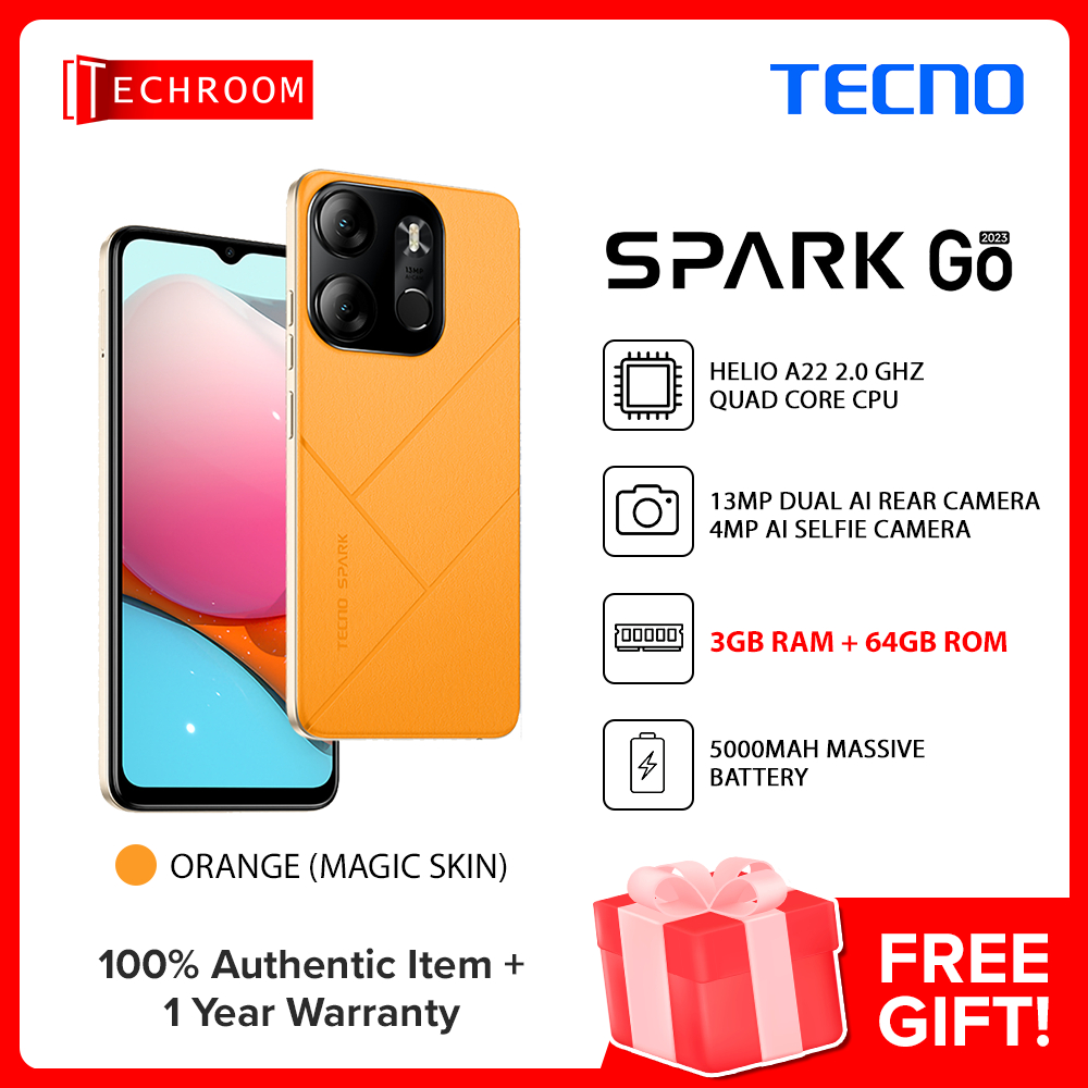 Tecno Spark Go 2023 (3GB RAM + 64GB ROM) | 6.6" HD+ Dot Notch Screen | 13MP AI Dual Camera ...