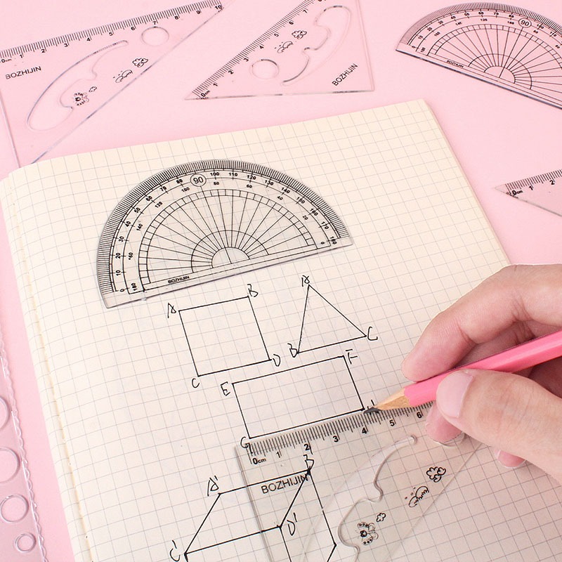 Four-piece set of ruler, triangle and protractor | Shopee Philippines