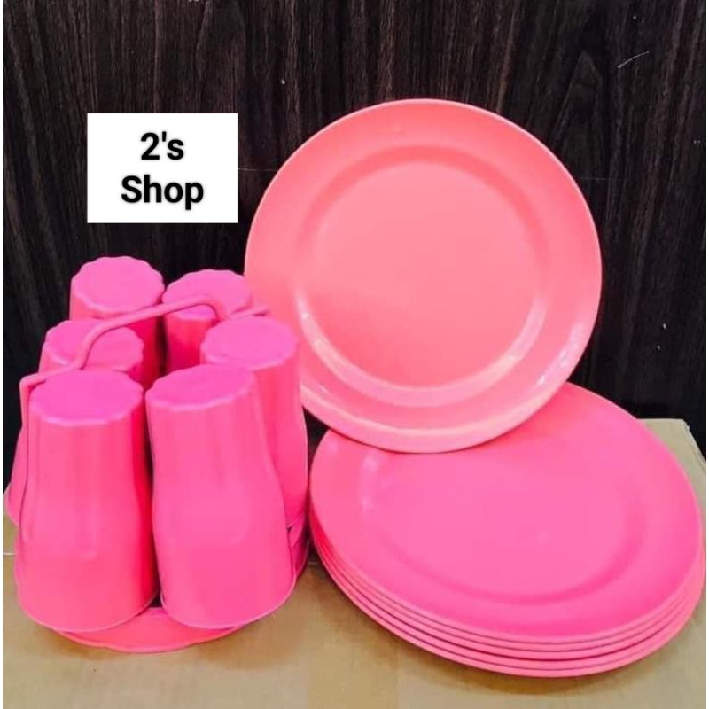 Aesthetic 13in1 Plastic Plate Set with Plastic Cup Rack/Baso Plato Set ...