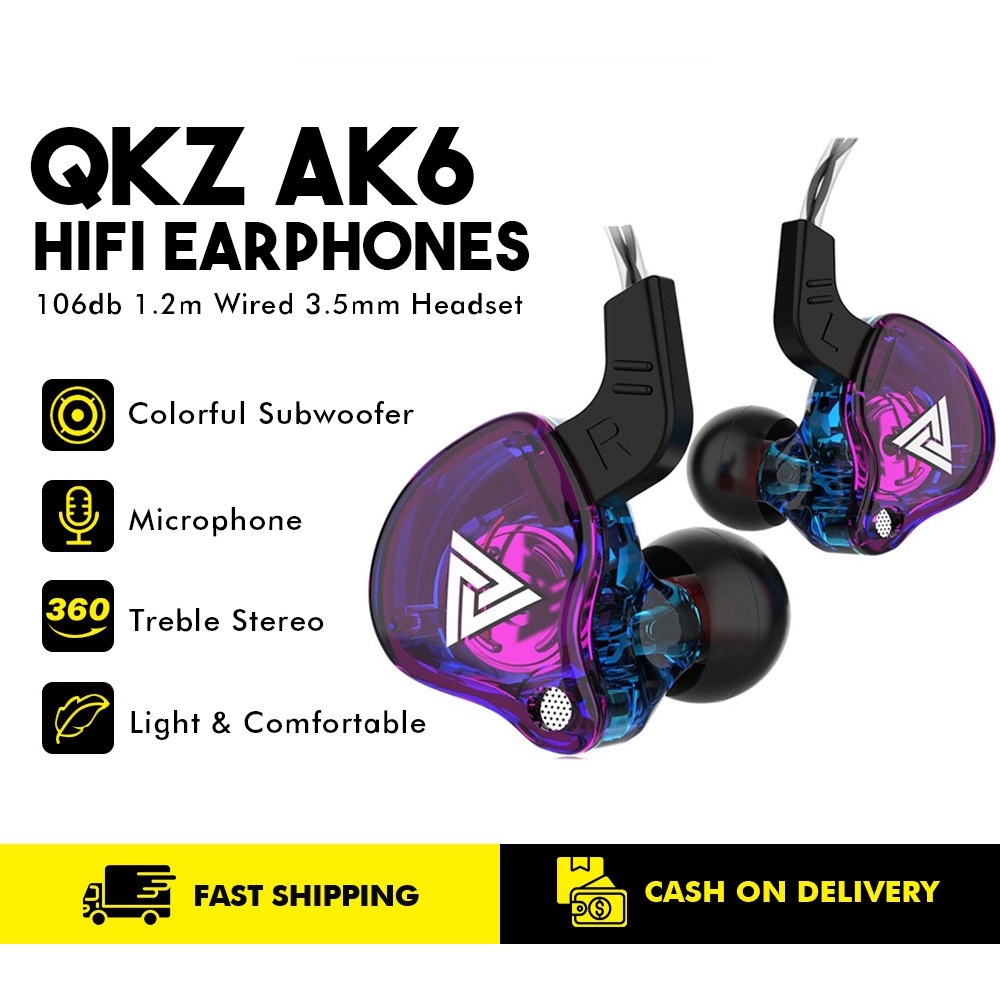 QKZ AK6 Sports Earphones in-ear Remote Control With Mic 4D BASS Headset ...