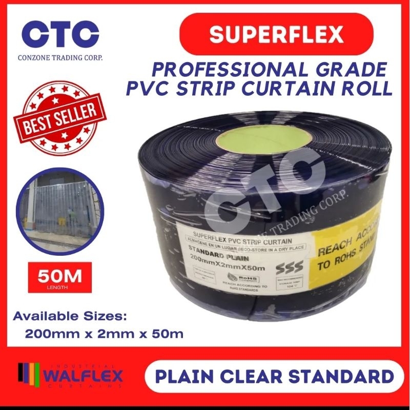 Superflex PVC Strip Curtains roll - Plain Clear Standard (200mm x 2mm x ...