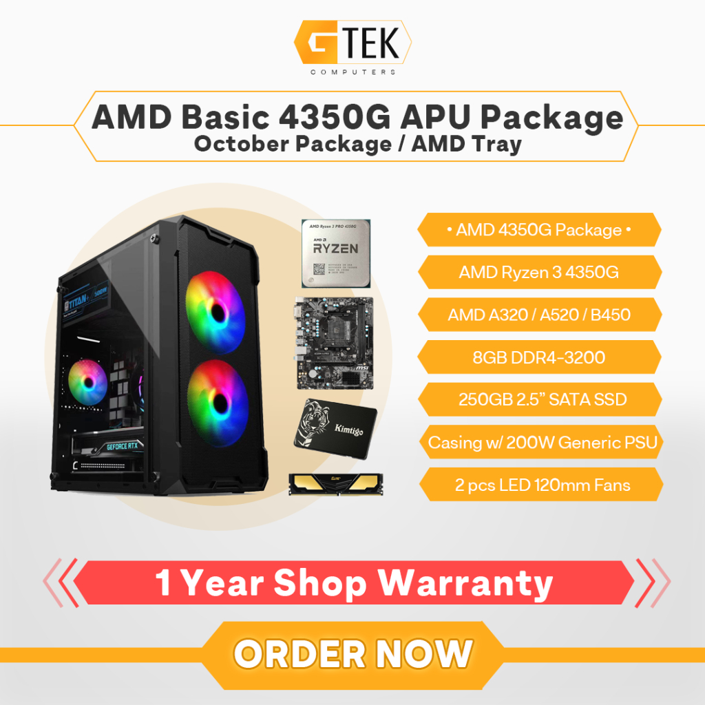 Gtek AMD Ryzen 3 4350G A320 / A520 /B450 8GB 256GB 200W Basic Desktop ...