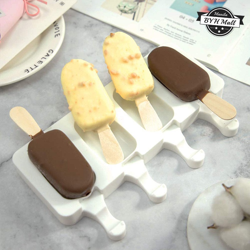 4 Cell Silicone Ice Cream Mold Set 4 Cell 10 Sticks Cake Pop Molds ...