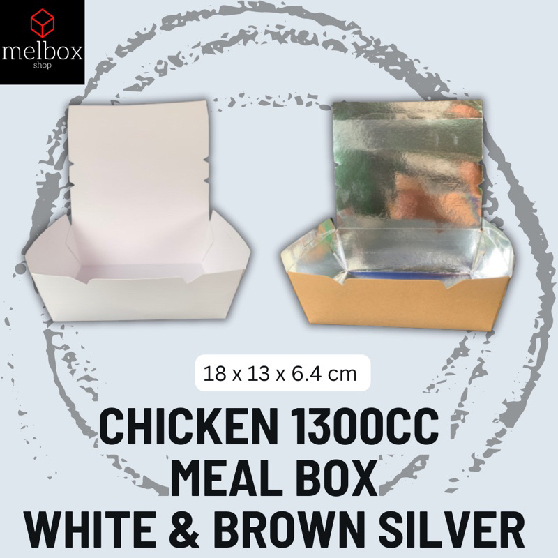 [50 pcs] Chicken Meal Box White Brown Silver Laminated 1300cc | Shopee ...