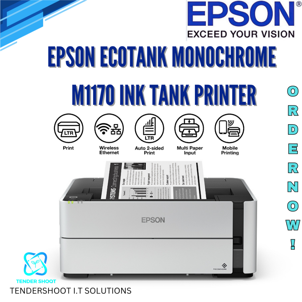 HIGH QUALITY ! EPSON ECOTANK WIRELESS MONOCHROME M1170 INK TANK PRINTER ...