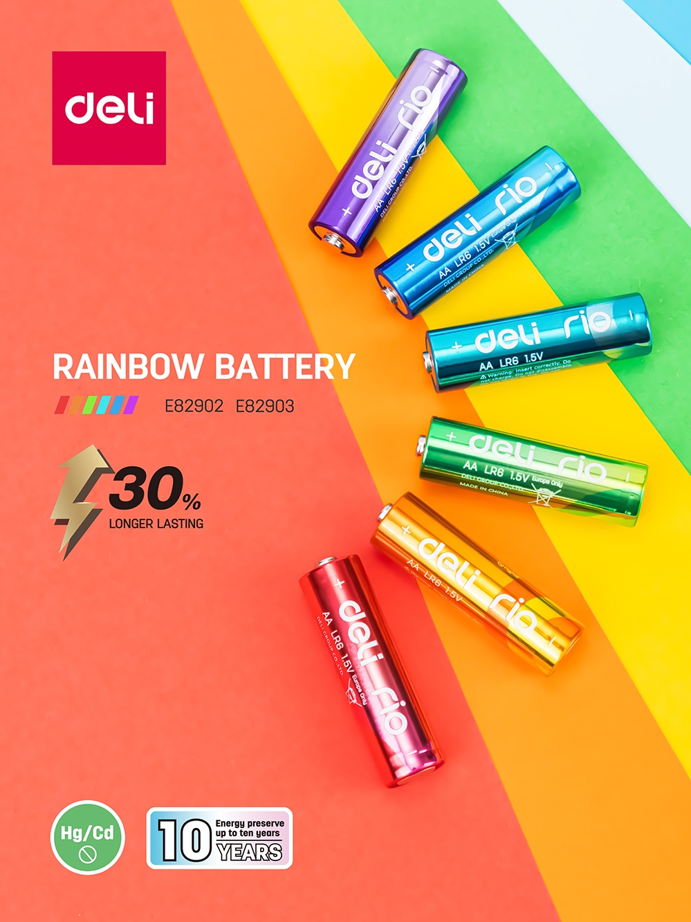 Deli 4Pcs No.7 Heat Shrinkable Rainbow Alkaline Batteries (Mixed) (4Pcs ...