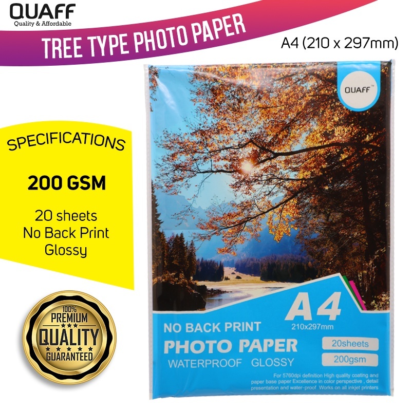 QUAFF Tree Type No Back Print Inkjet Photo Paper Glossy A4 Size 200gsm ...