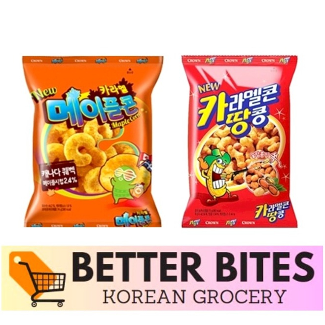 CROWN KOREAN SNACKS CARAMEL CORN (CORN MAPLE,PEANUT CARAMEL) 74G ...