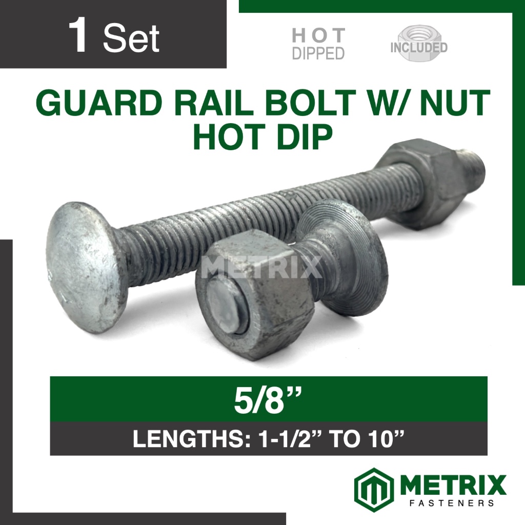 1set Guard Rail Bolt / Splice Bolt HDG Hot Dip Galvanized, 5/8" ( 5/8 ...