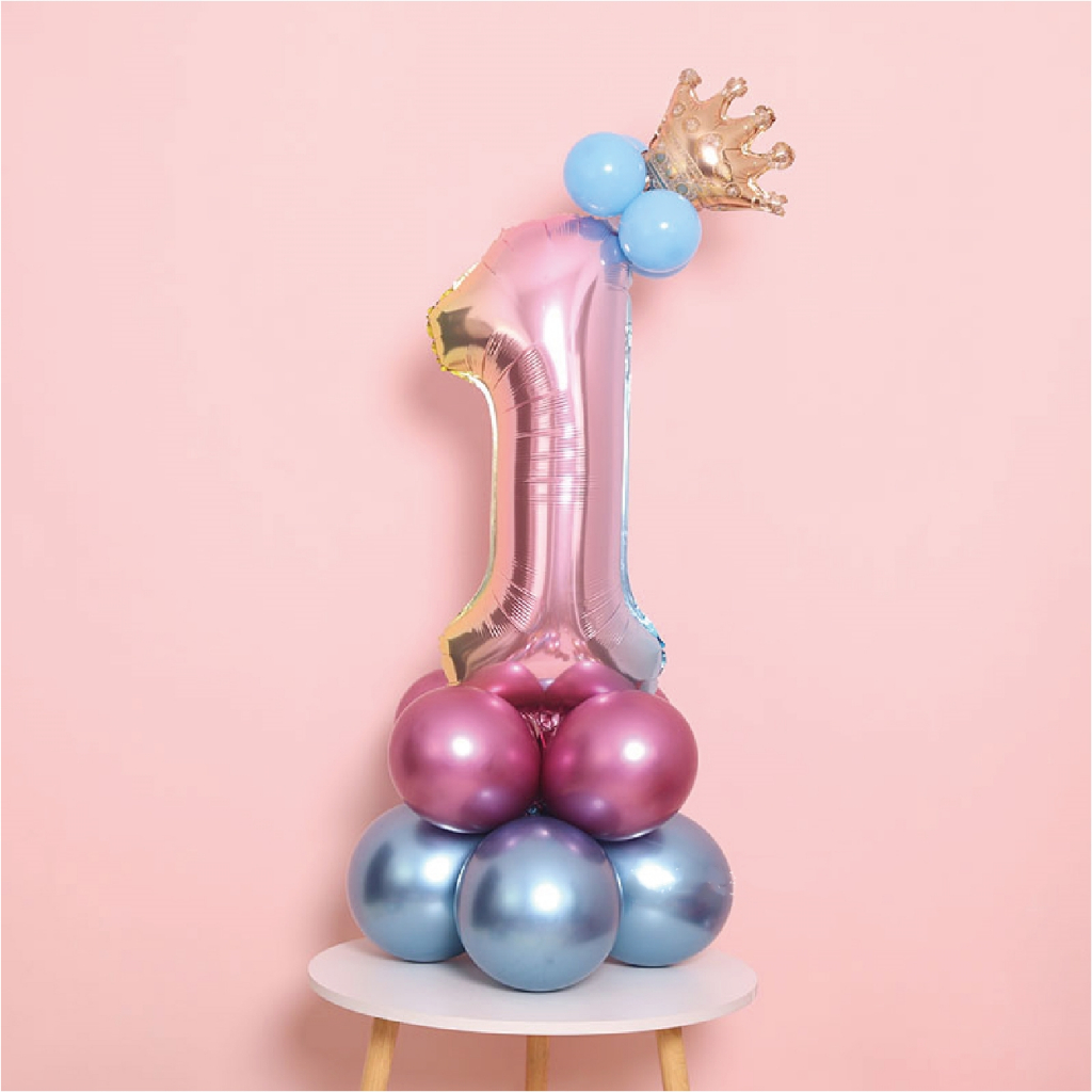17pcs Rainbow Number Balloons Set Crown Balloons Stand Wedding Birthday ...