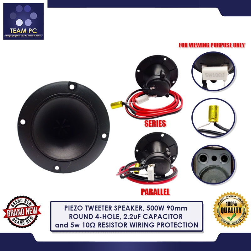 TEAM PC PIEZO TWEETER SPEAKER, 500W 90mm ROUND 4-HOLE, 2.2uF CAPACITOR ...