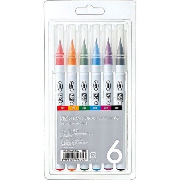 ZIG Kuretake Clean Color Real Brush Pen Set Marker (Set Color Of 6 & 12 ...