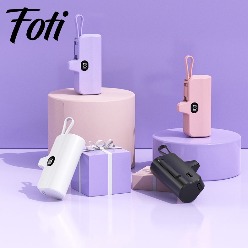 2in1 Mini Power Bank Original 5000mAh Type-C Plug Built-in Charge Cable ...