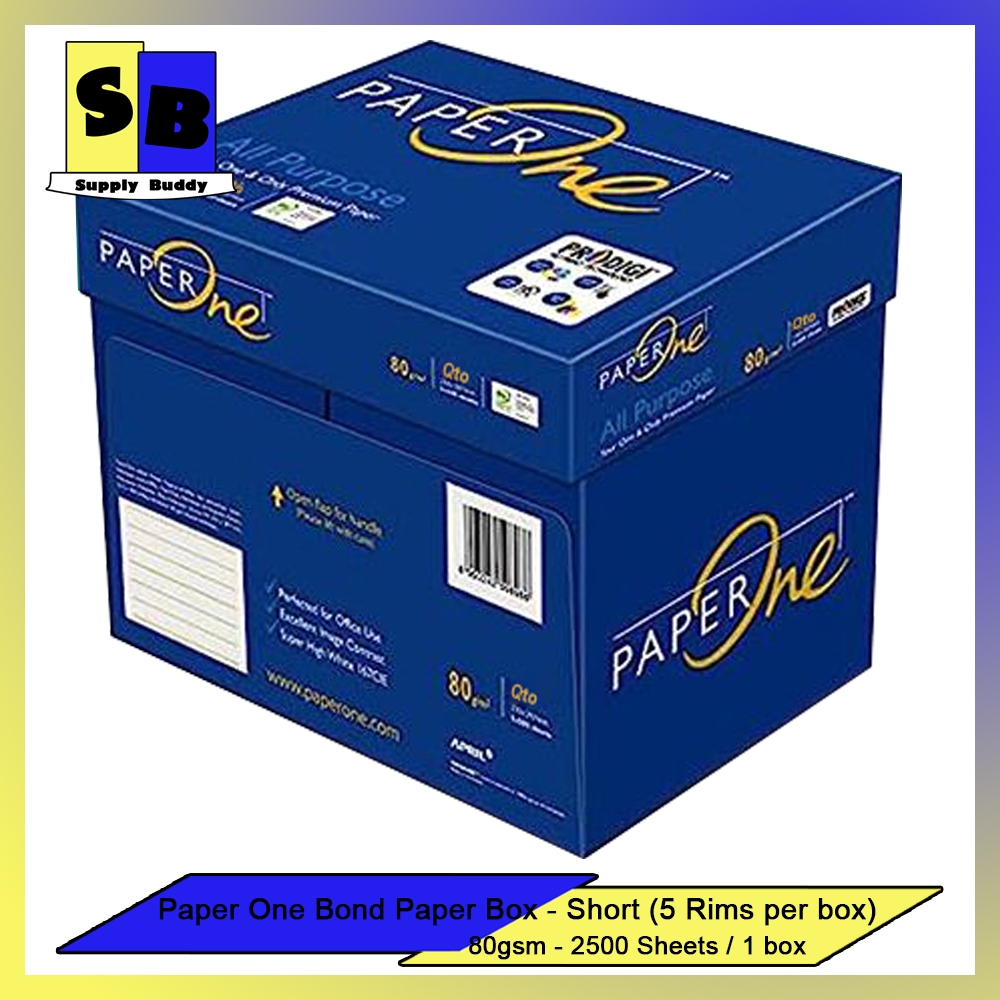 Paper One Bond Paper Box ( Short / A4 / Long ) 80gsm - 5 reams per box ...