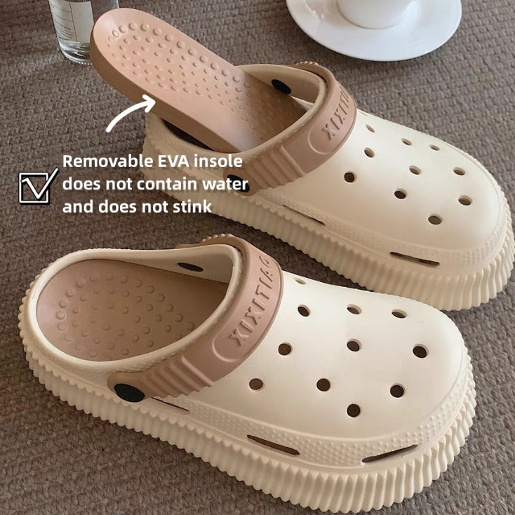 New plain style hole slippers women's summer wear Baotou cute sandals ...
