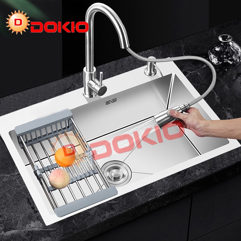 DOKIO Kitchen Sink Stainless Steel Sink 3mm Thick Stainless Lababo With ...