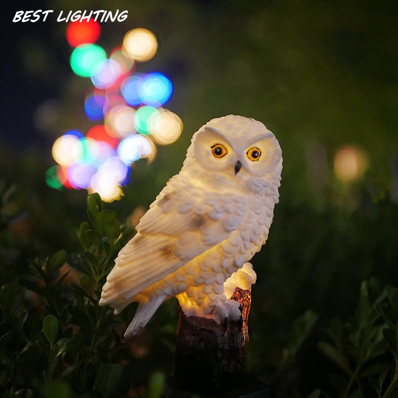 Solar Powered LED Lights Garden Owl Animal Pixie Lawn Lamps Artificial ...
