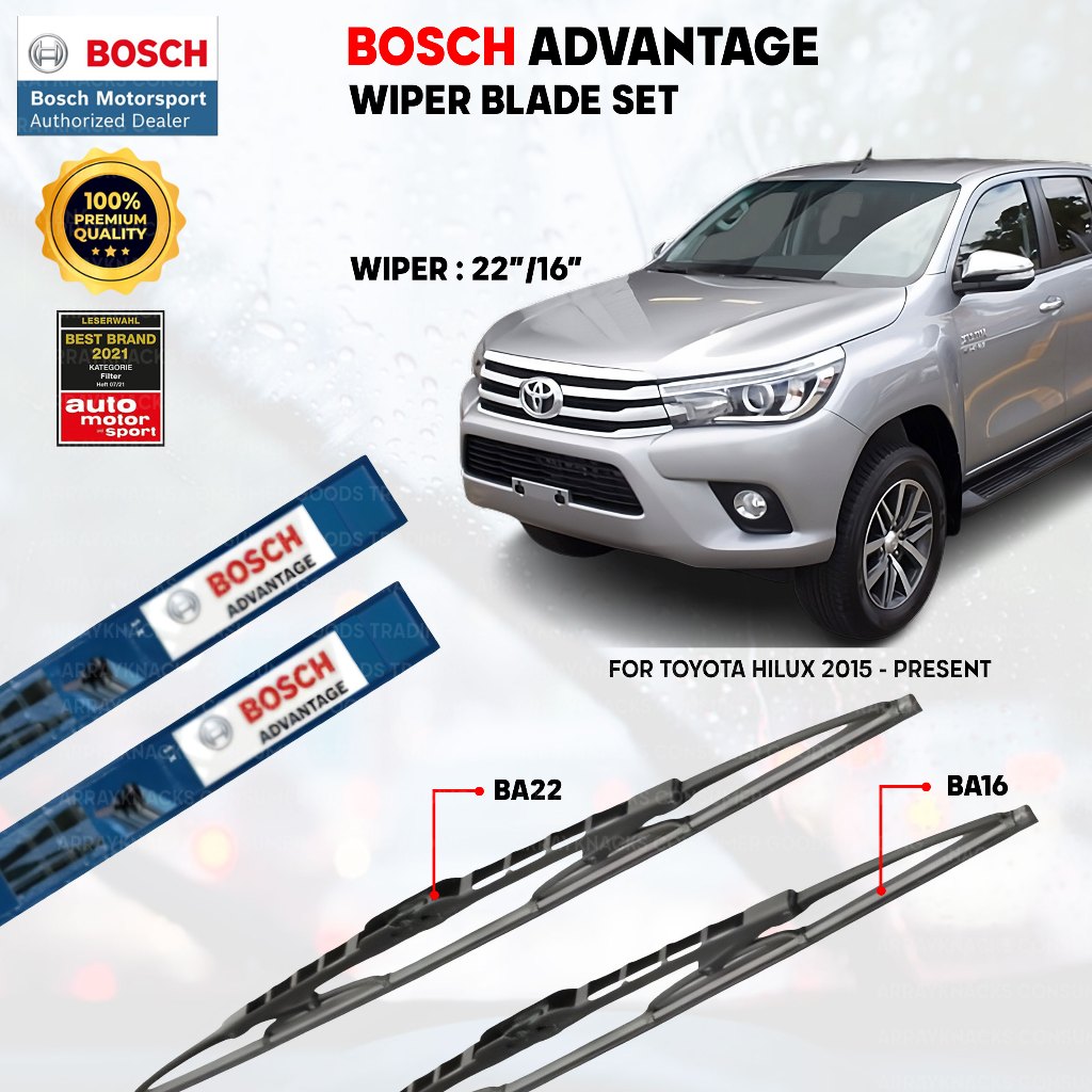 Bosch Advantage Wiper Blades (Conventional) set for Toyota Hilux 2015 - present (22"/16 ...