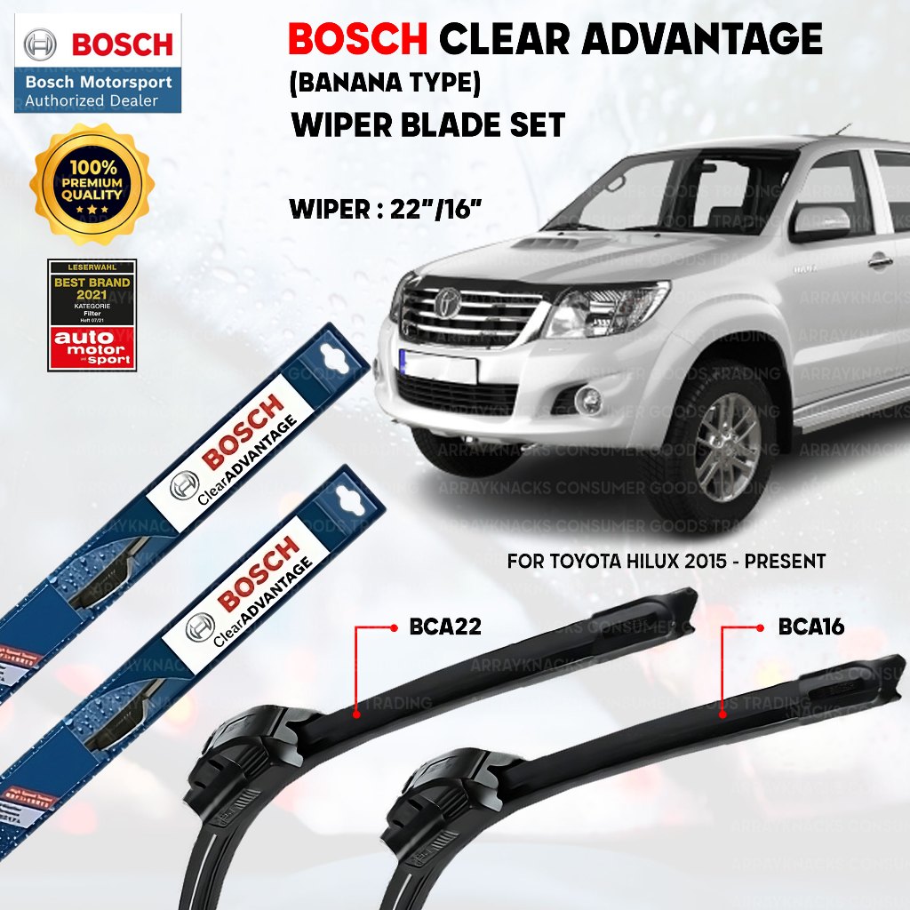Bosch Clear Advantage Wiper Blades set for Toyota Hilux 2015 - present (22"/16") | Shopee ...