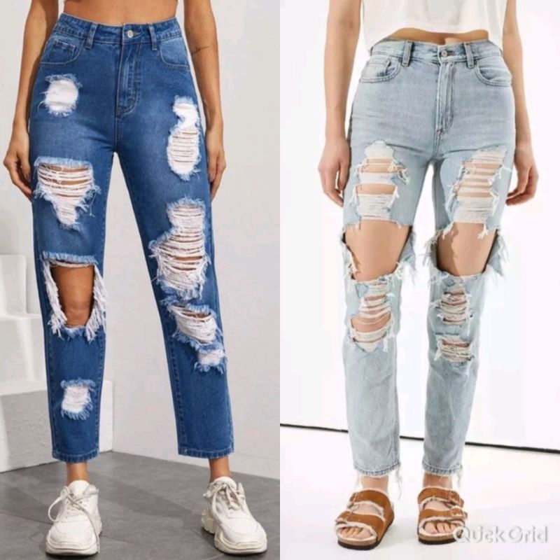TRENDY DENIM TATTERED PANTS UKAY FOR LADIES | Shopee Philippines