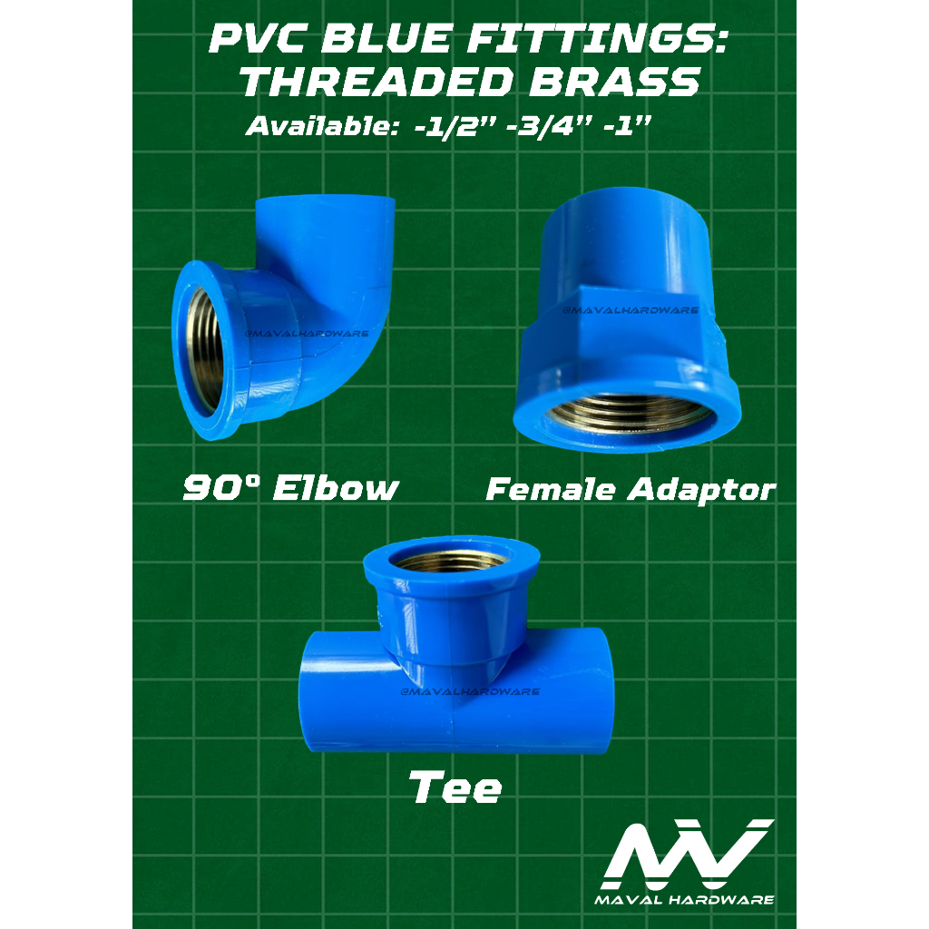 PVC Blue Fittings - (Female Brass Threaded) Coupling, Tee, EIbow; 1/2 ...